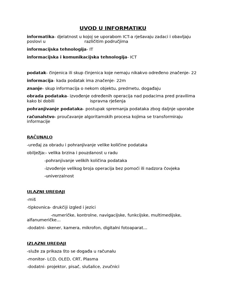 INF - 1. Ispitivanje, Uvod U Informatkiku | PDF