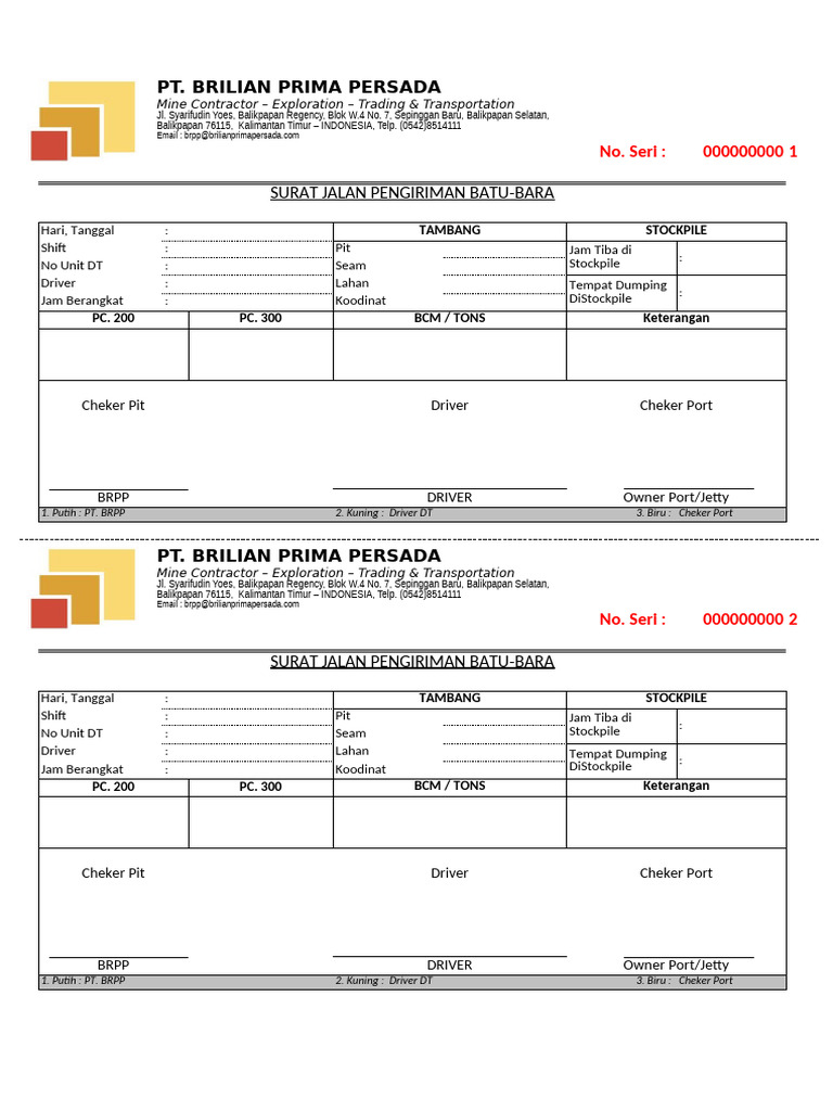 Surat Jalan Hauling | PDF