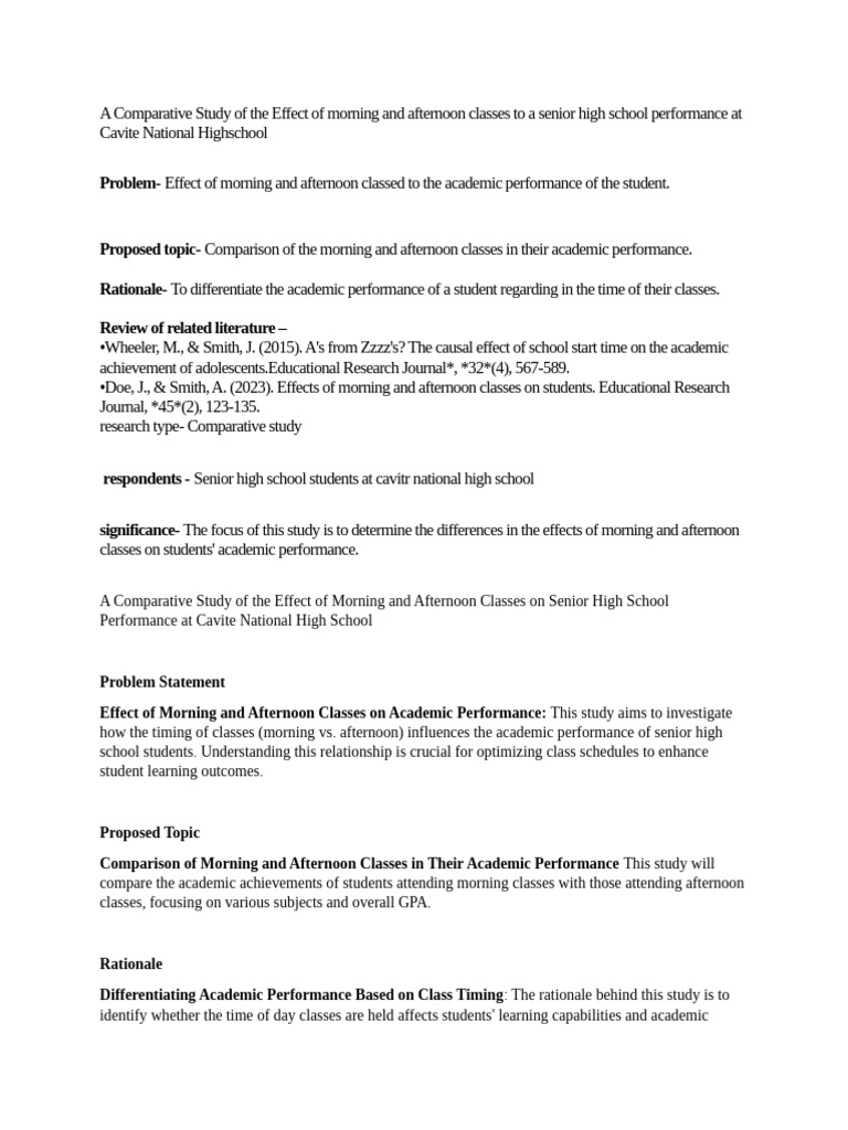 A Comparative Study of The Effect of Morning and Afternoon Classes To A ...
