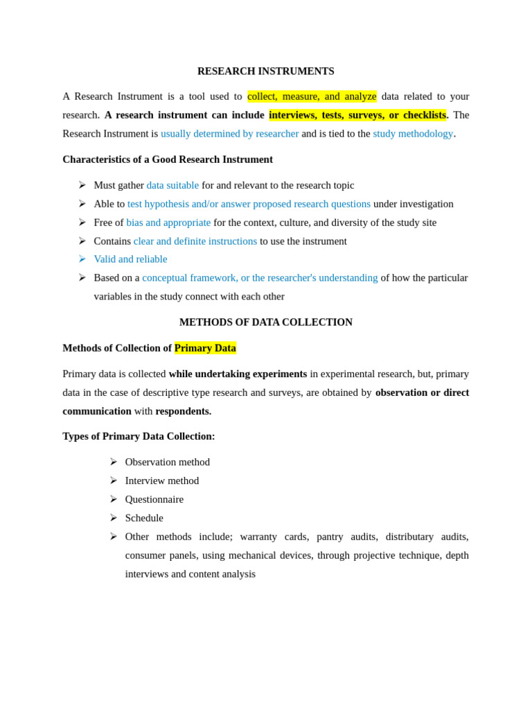 Research Instruments and Data Collection Methods | PDF | Methodology ...
