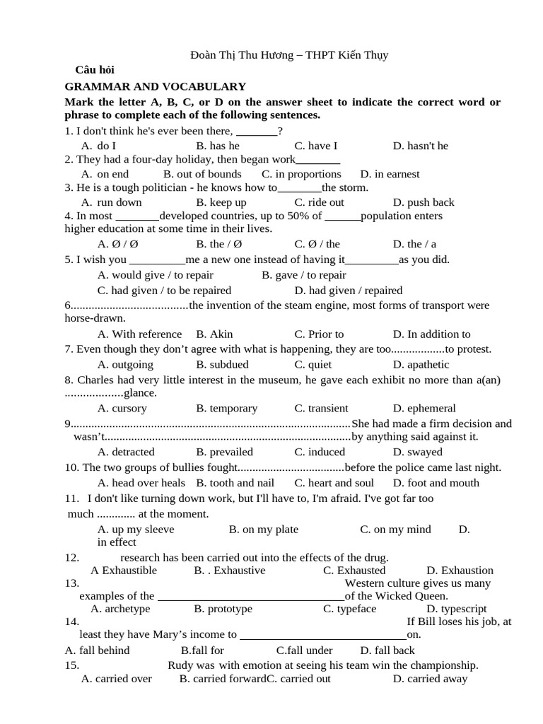 Grammar and Vocabulary Practice Test | PDF | The Walt Disney Company ...