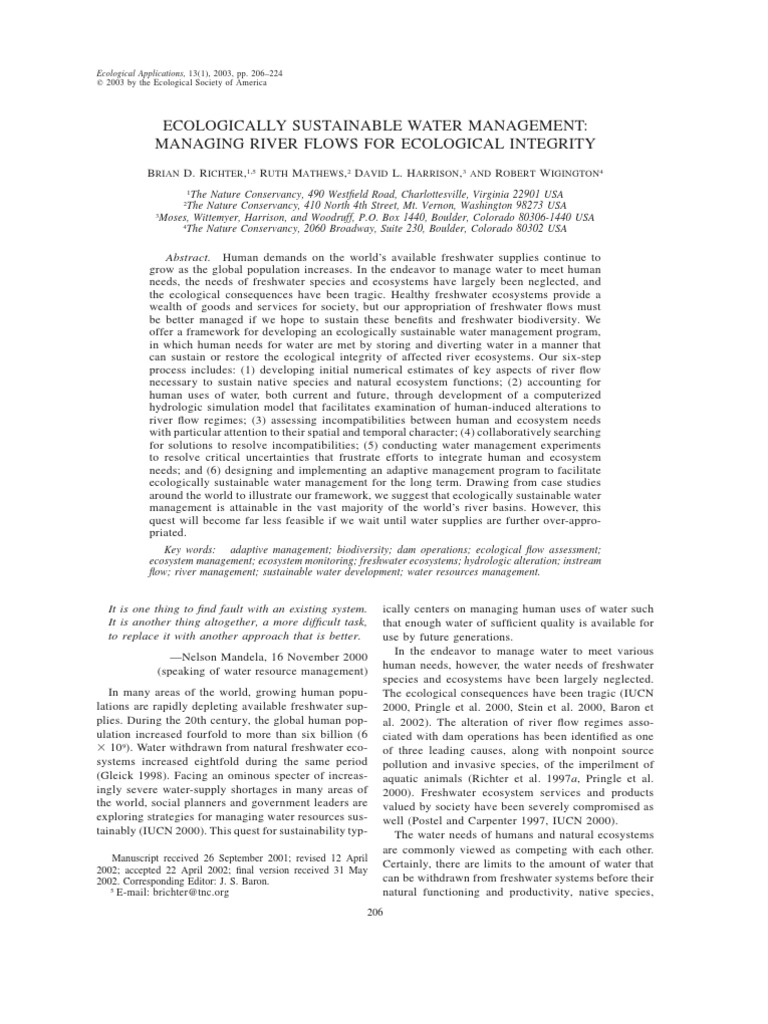 Ecologically Sustainable Water Management: Managing River Flows For ...