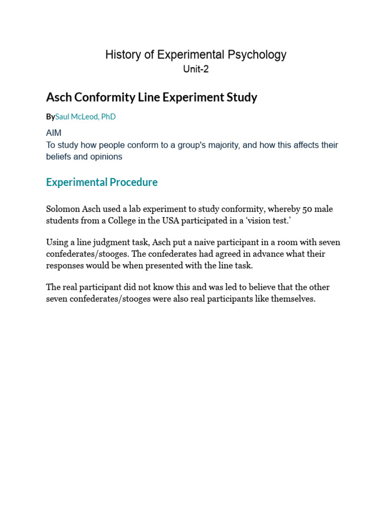 Classical Experiments in Psychology | PDF | Conformity | Behavioural ...