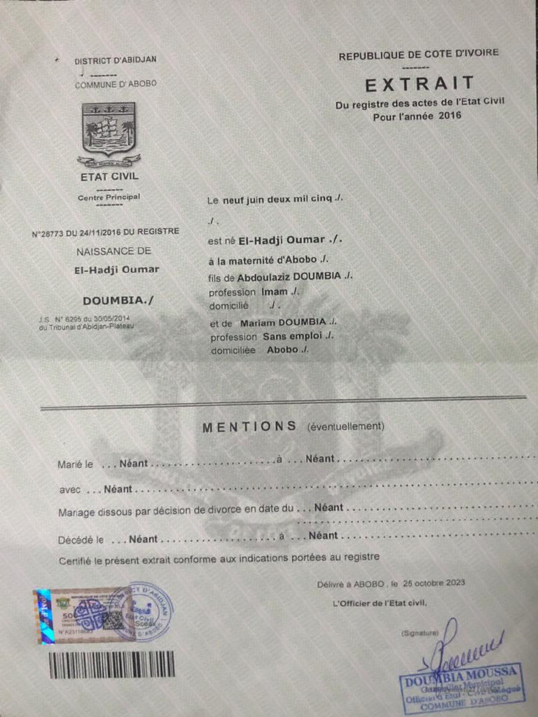 Extrait de Naissance 2 | PDF