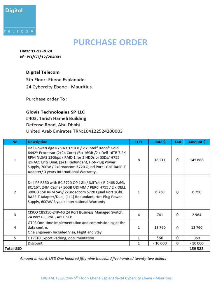 DT Purchase Order PO GT 12 204001 | PDF | Central Processing Unit ...