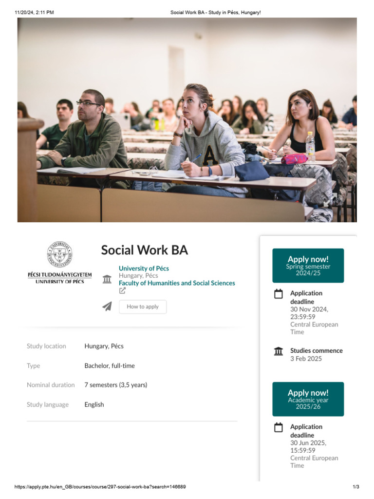 Social Work BA - Study in Pécs, Hungary! | PDF | Social Work