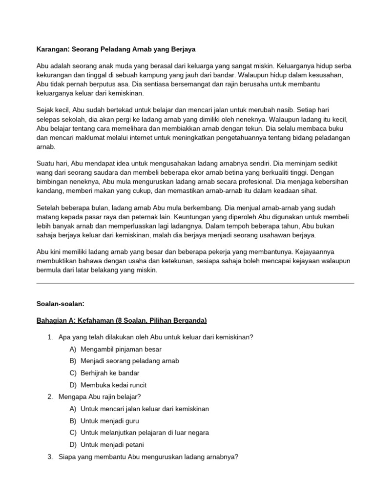 Karangan_ Seorang Peladang Arnab yang Berjaya | PDF