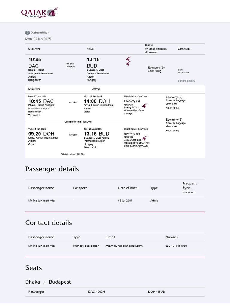 Qatar Airways Flight QR 0641 Details | PDF | Aviation | Transport