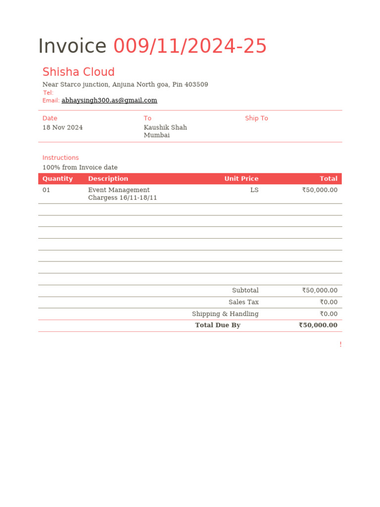 Invoice for Event Management Charges | PDF