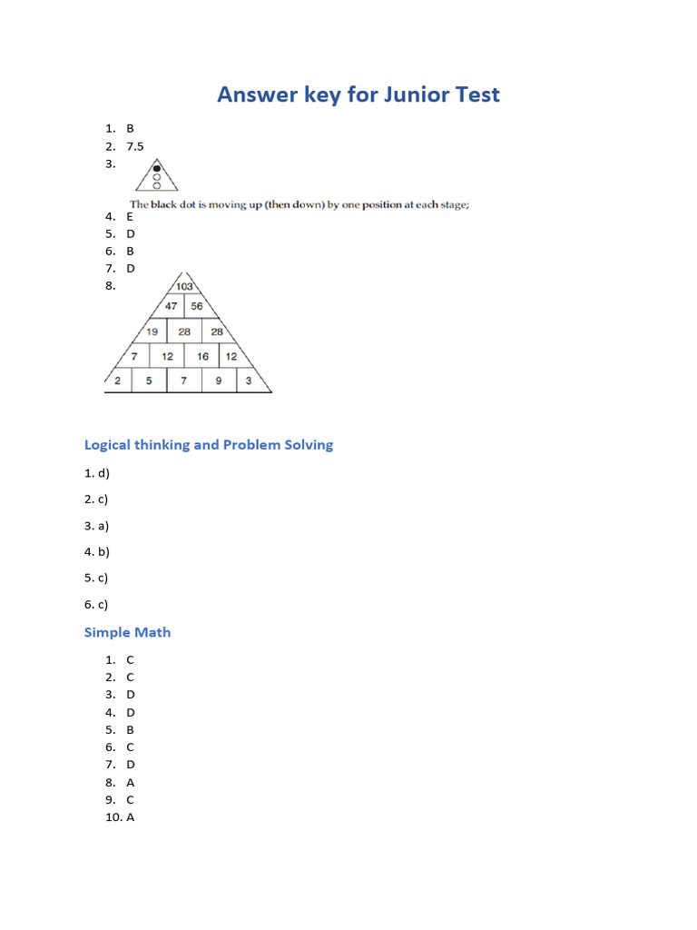 Junior Test Answer Key | PDF