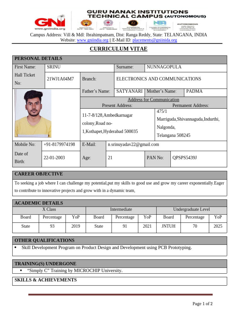 Srinu Resume | PDF | Computer Science | Computing