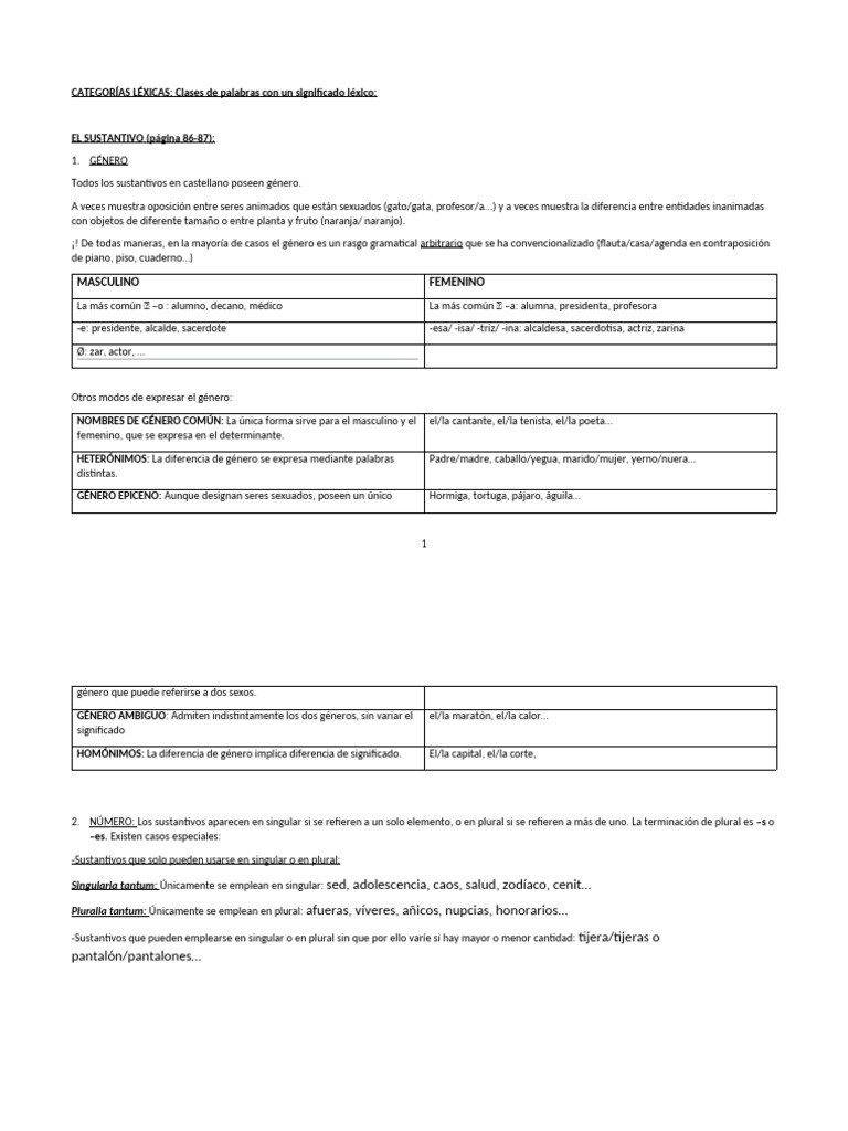 Las Categorías Gramaticales (El Sustantivo, Adjetivo, Adverbio ...
