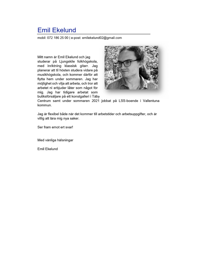 Personligt Brev Emil Ekelund | PDF