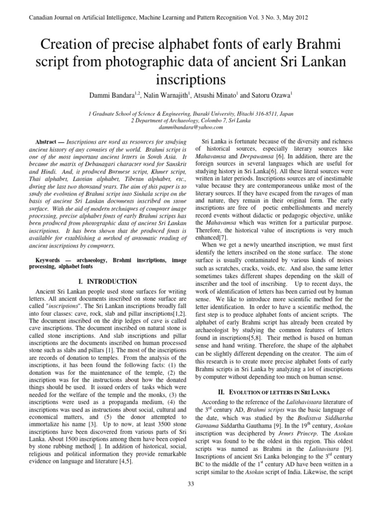 Creation Early Brahmi Fonts From Ancient Sri Lankan Insriptions | PDF ...
