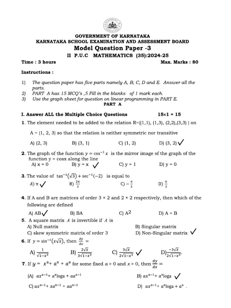 Mathematics MQP 3 Ans | PDF