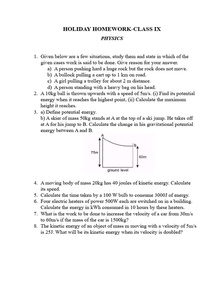 Physics Worksheet Class 9 | PDF