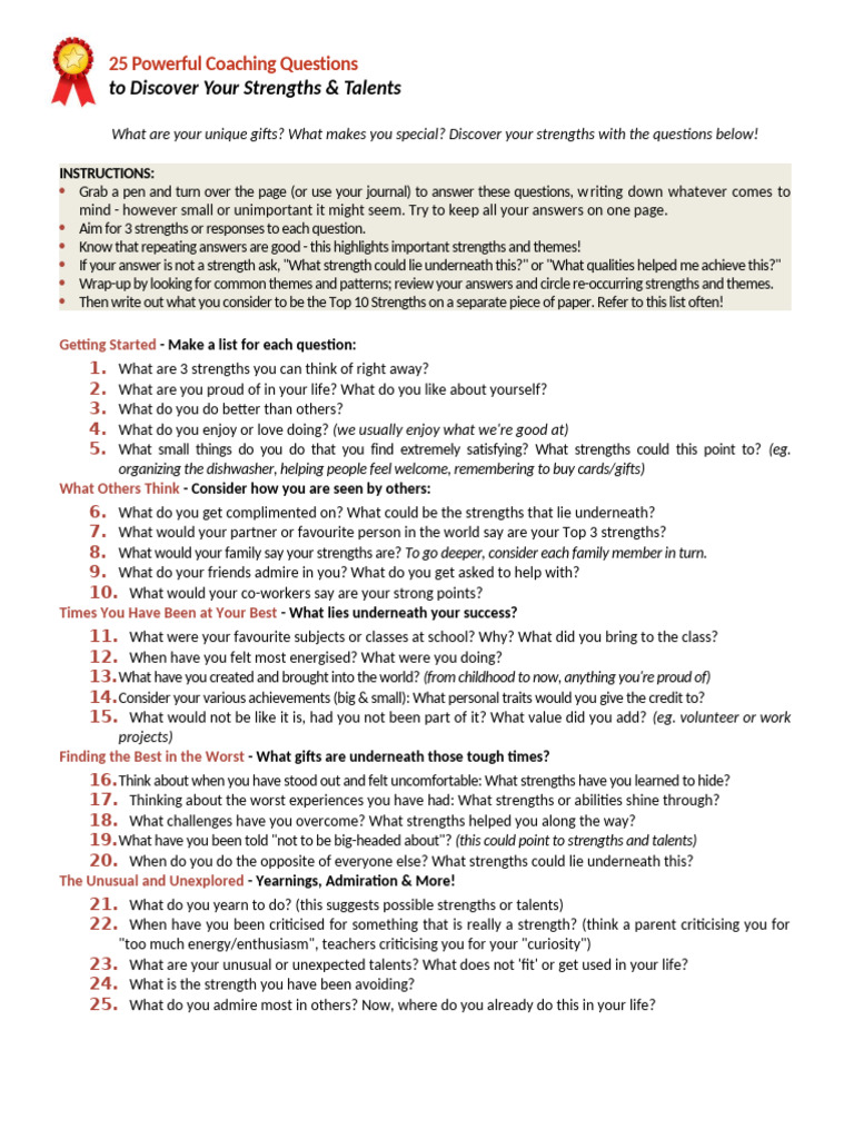 25-Powerful-Questions-to-Identify-Strengths | PDF