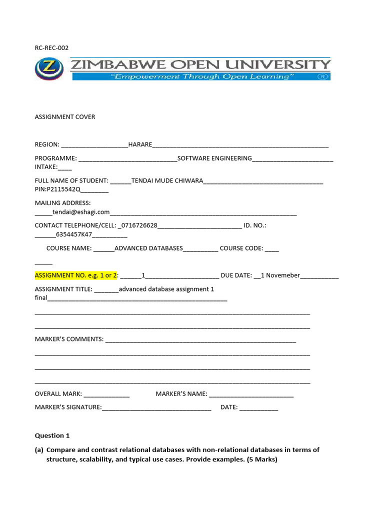 Advanced Databases Assignment 1 | PDF | Databases | Machine Learning