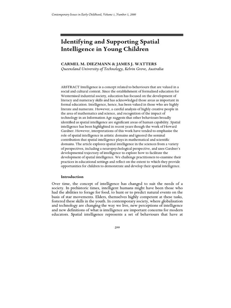 Diezmann Watters 2000 Identifying and Supporting Spatial Intelligence in Young Children | PDF ...