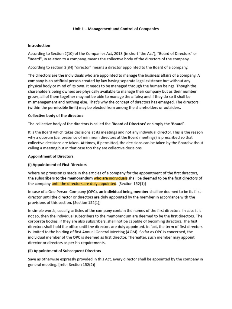 Management and Control of Companies | PDF | Loans | Board Of Directors