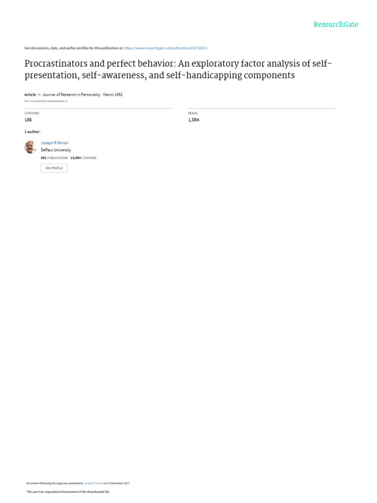 Procrastinators and Perfect Behavior An Exploratory Factor Analysis of ...