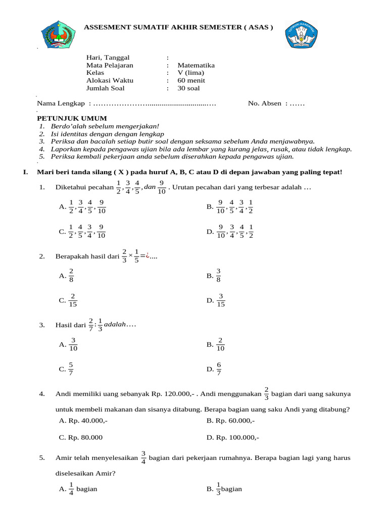 Soal ASAS mat 5 | PDF