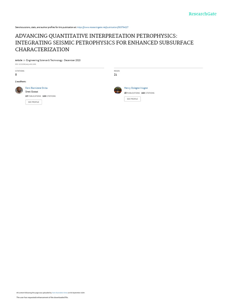 Advancing Quantitative Interpretation Petrophysics Integrating Seismic Petrophysics For Enhanced ...