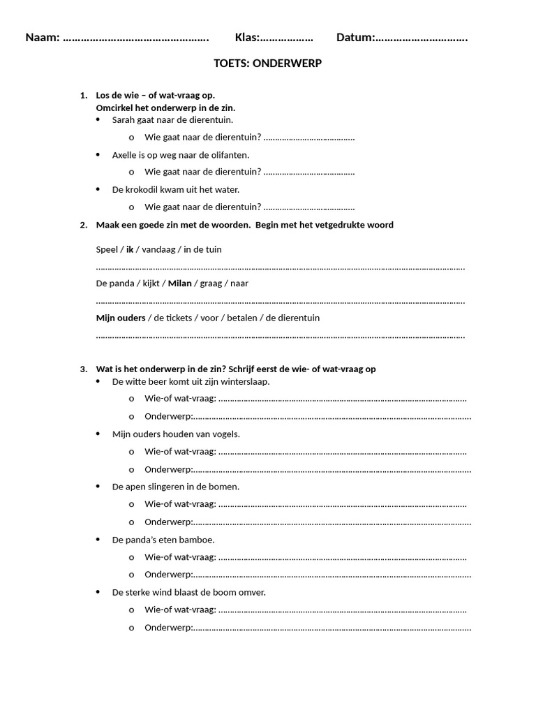 Toets Rond Onderwerp | PDF