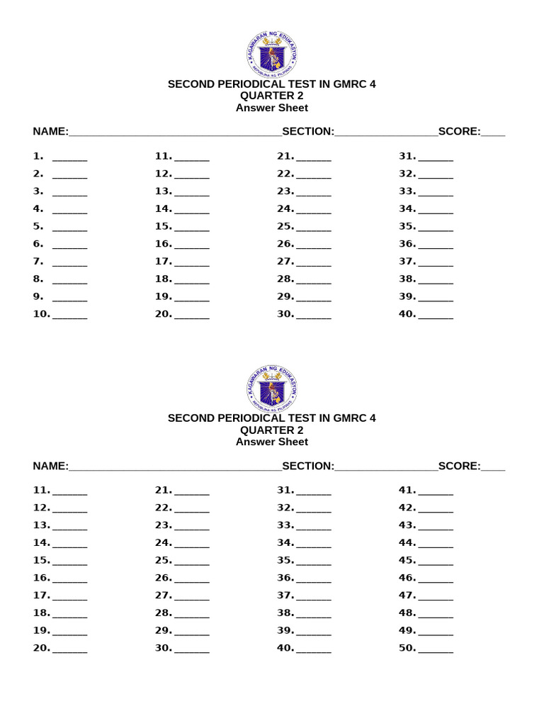 GMRC 4 Second Periodical Test Sheet | PDF