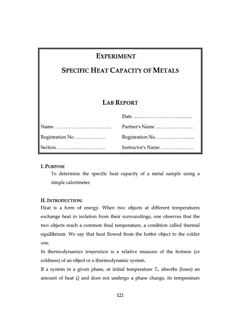 Experiment (9) - Specific Heat Capacity of Matels | PDF