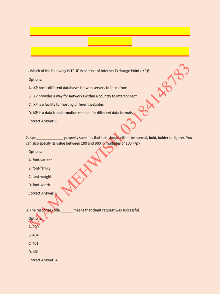CS511 MCQs Mids 2024 Mam Mehwish | PDF | World Wide Web | Internet & Web