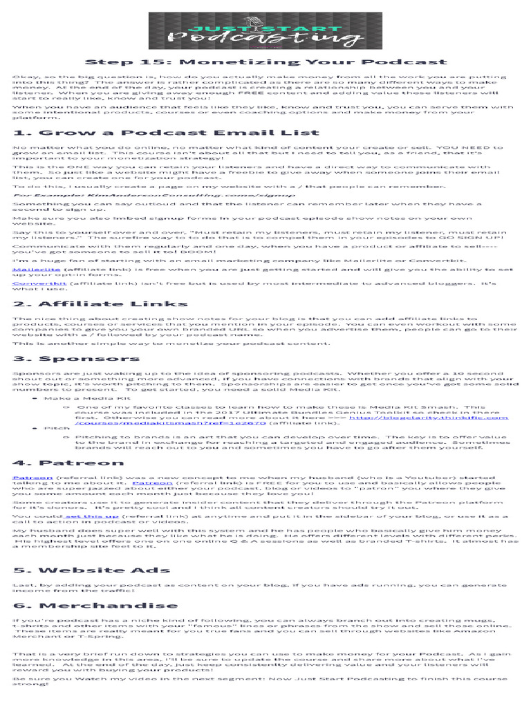 03-Step 15 - Monetizing Your Podcast | PDF