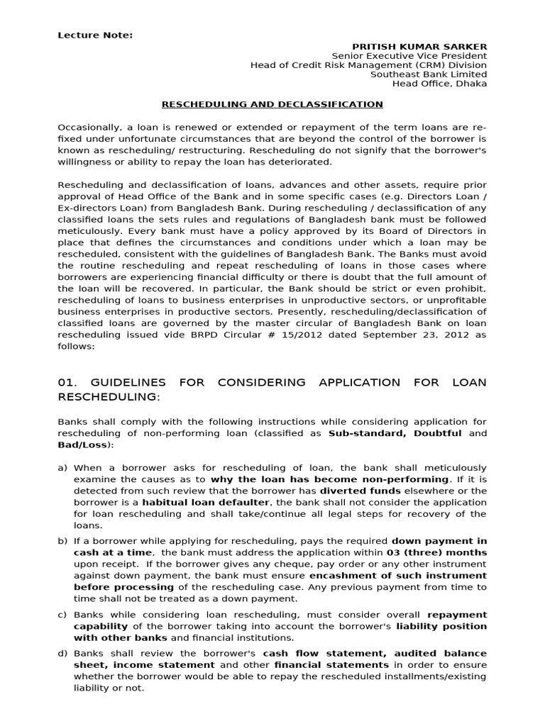 Lecture Note-Loan Rescheduling | PDF | Loans | Banks
