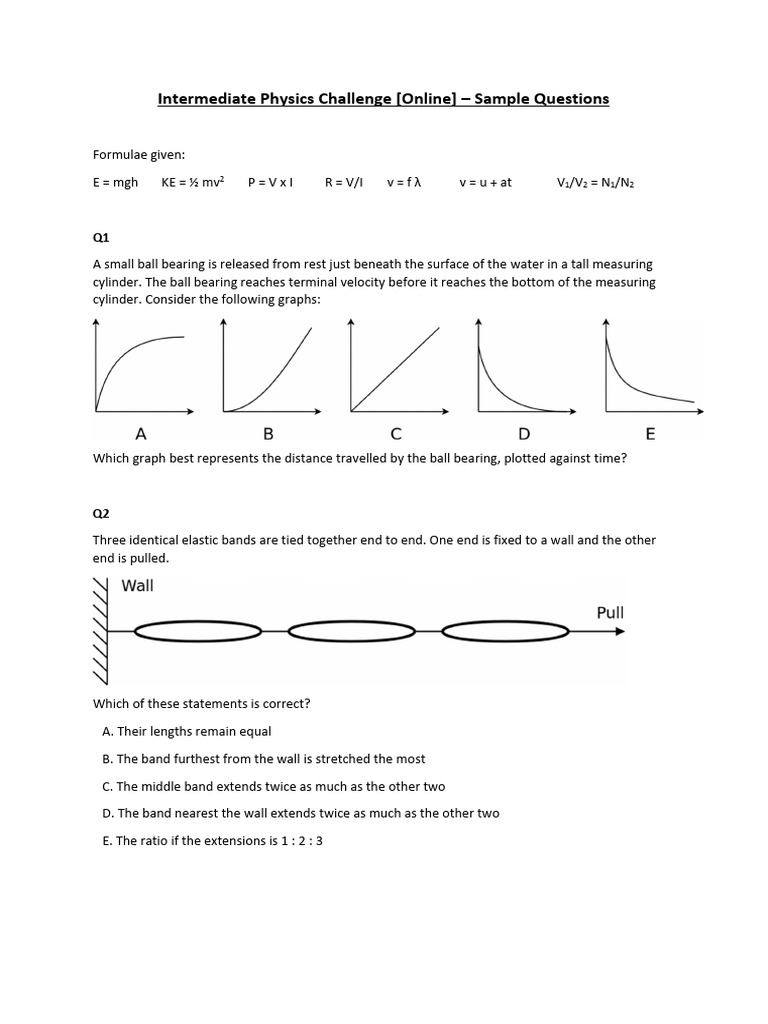 Intermediate Physics Sample Questions | PDF | Gases | Potential Energy