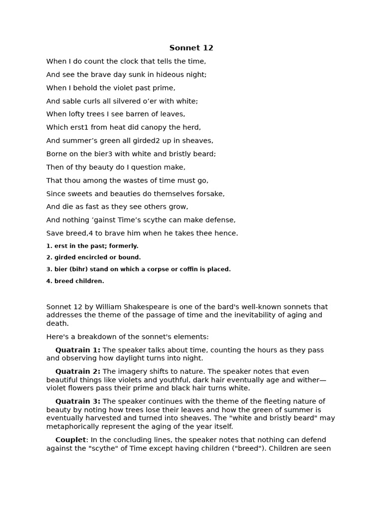 Sonnet 12 Explanation Practice(1) | PDF | Poetry | Sonnets