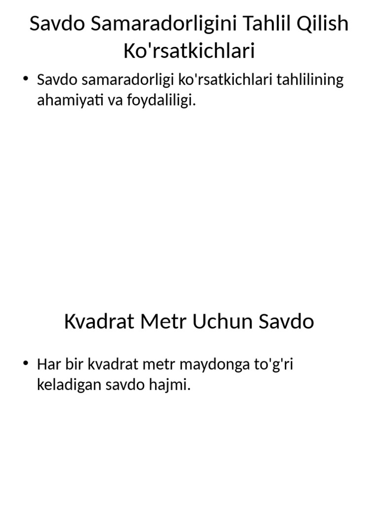 Savdo Samaradorligi 14 Korsatkichlari | PDF