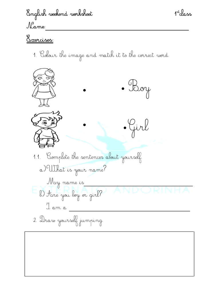 English Worksheet - 2 Grade1 | PDF