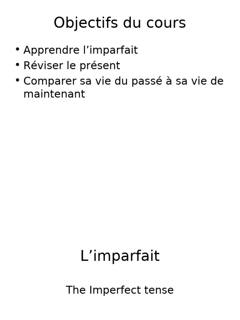 Apprendre l'imparfait en français | PDF