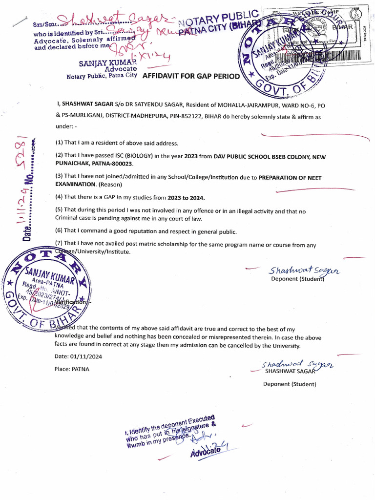 Affidavit Gap Period | PDF
