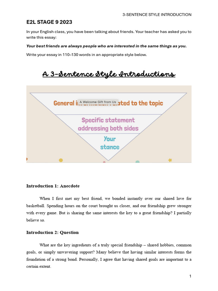 Material a 3-Sentence Style Introductions | PDF