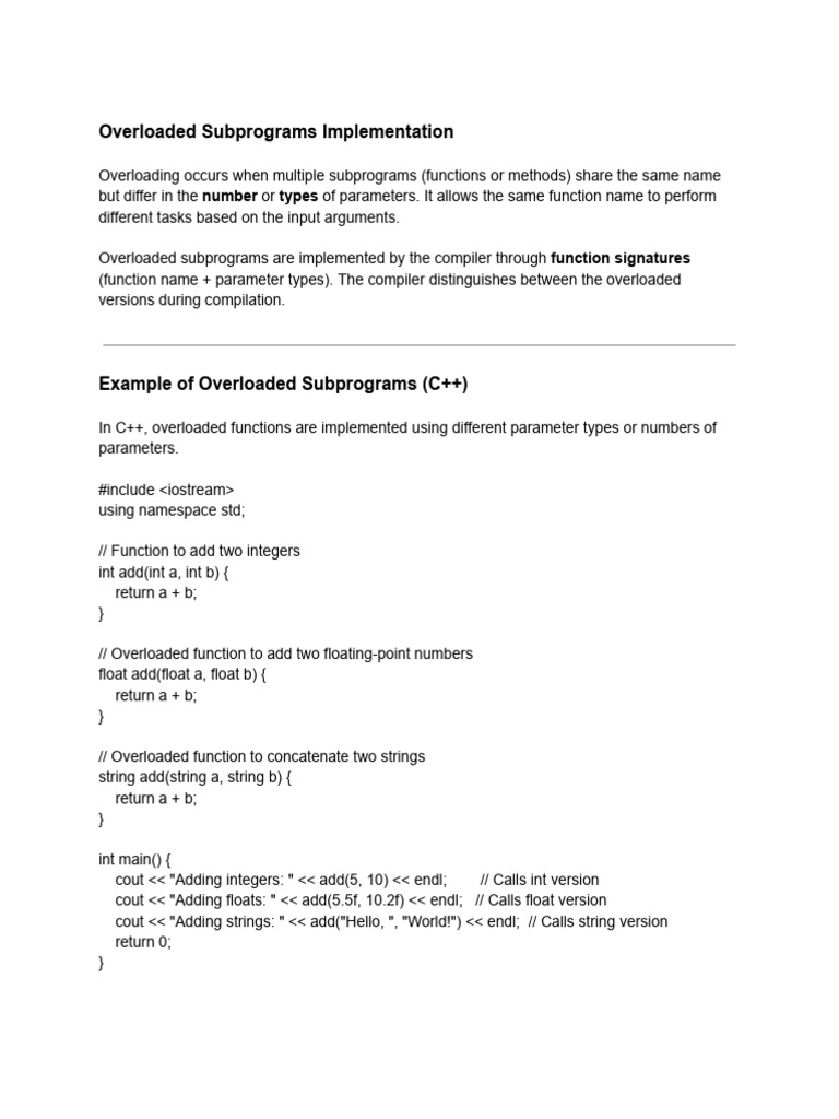 Overloaded Subprograms Implementation | PDF | Parameter (Computer Programming) | Control Flow