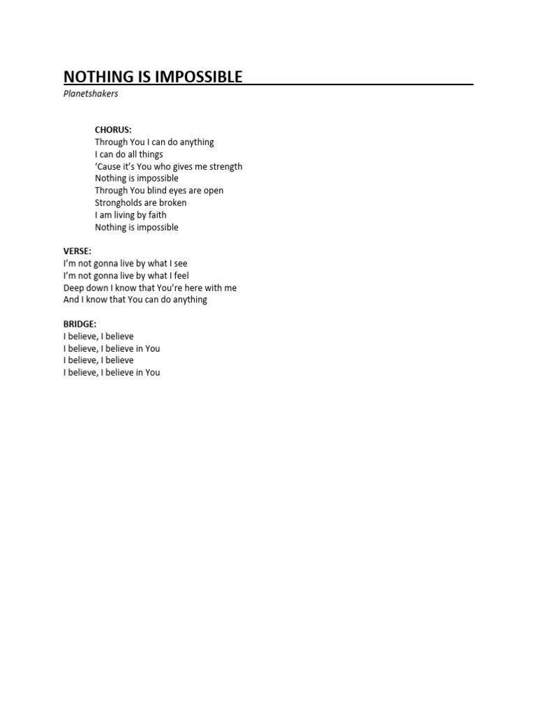 Nothing - Is - Impossible - Lyrics - PDF# - Text CHORUS - Through You I ...