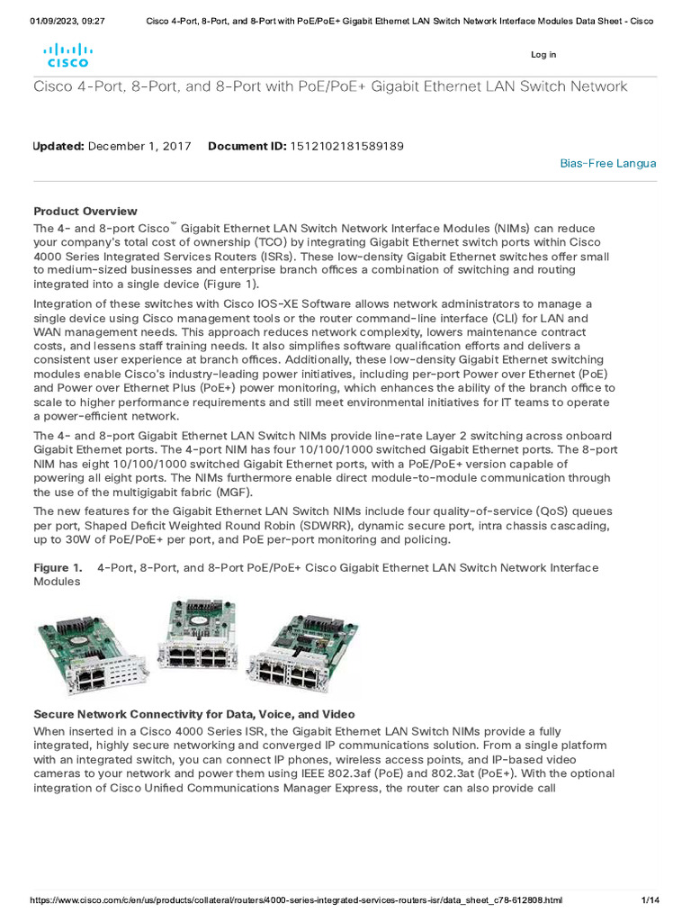 CISCO 4-Port, 8-Port, and 8-Port NIM | PDF