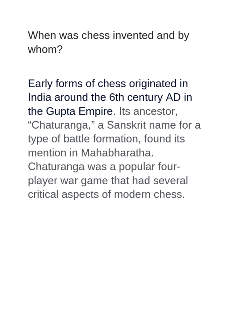 When Was Chess Invented and by Whom | PDF