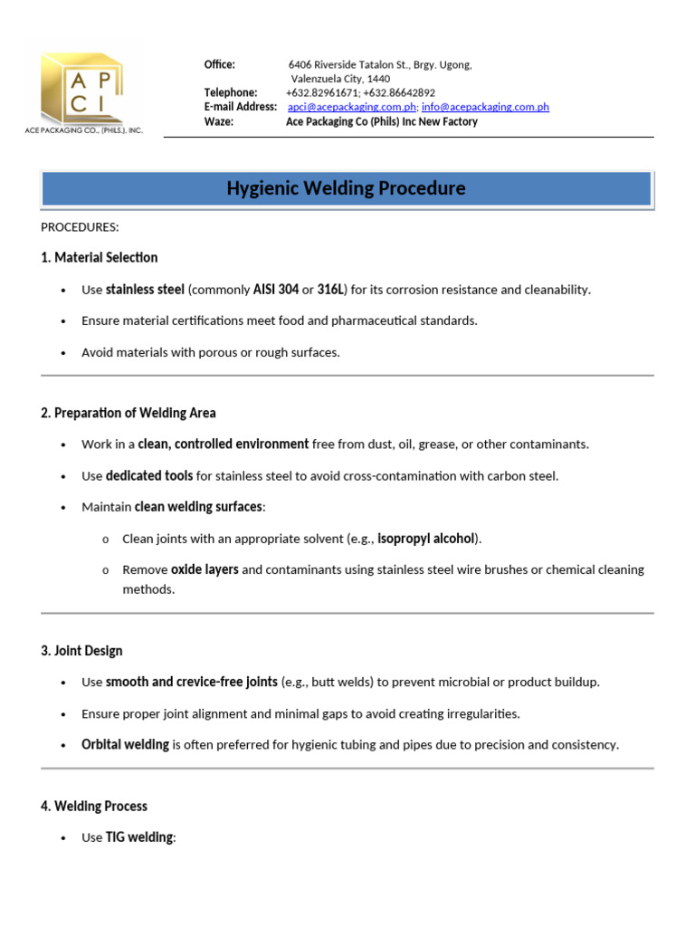 Hygienic Welding Procedures Guide | PDF | Welding | Construction
