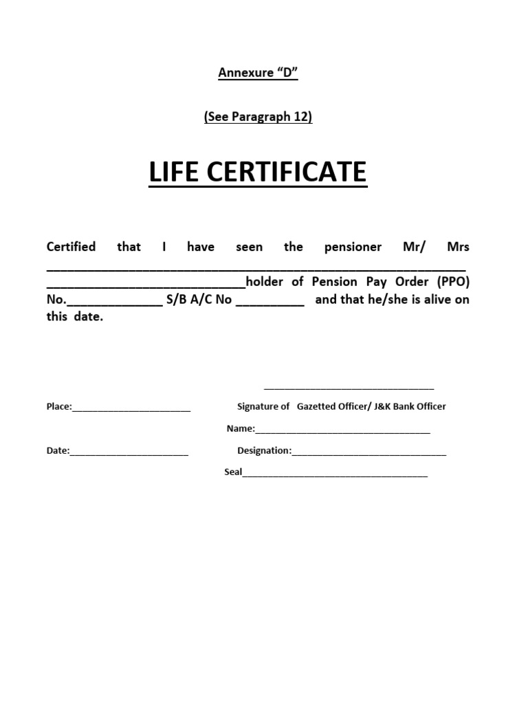 6818 - Annex - Life Certificate For Pension | PDF