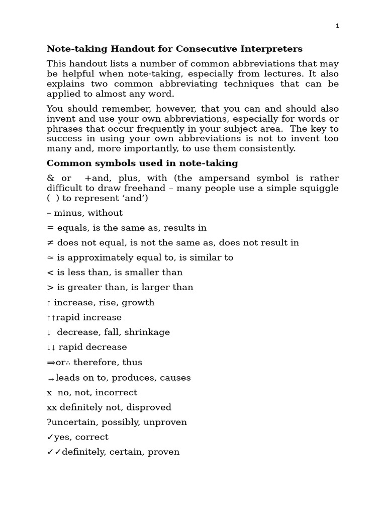 Note-Taking Handout For Consecutive Interpreters | PDF | Phonology | Phonetics