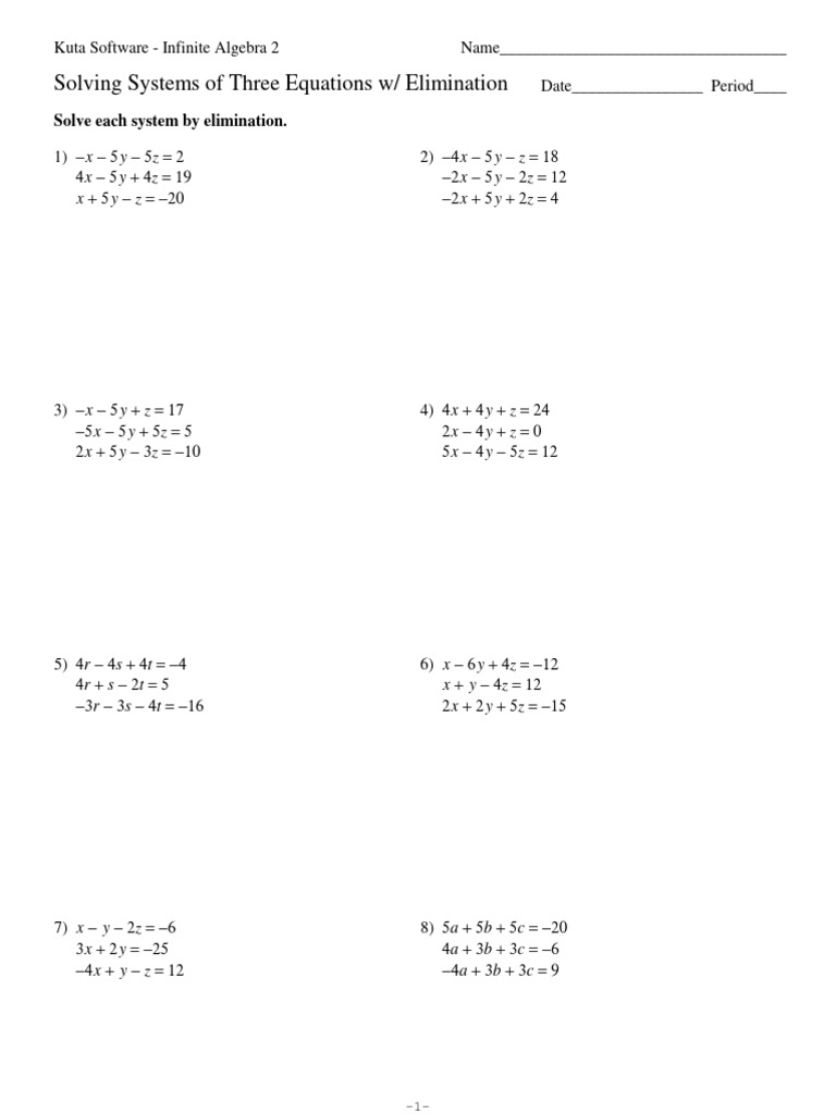 Systems of Three Equations Elimination-1-2 | PDF