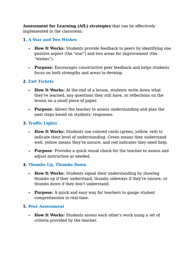 AfL Strategies | PDF | Learning | Cognitive Psychology