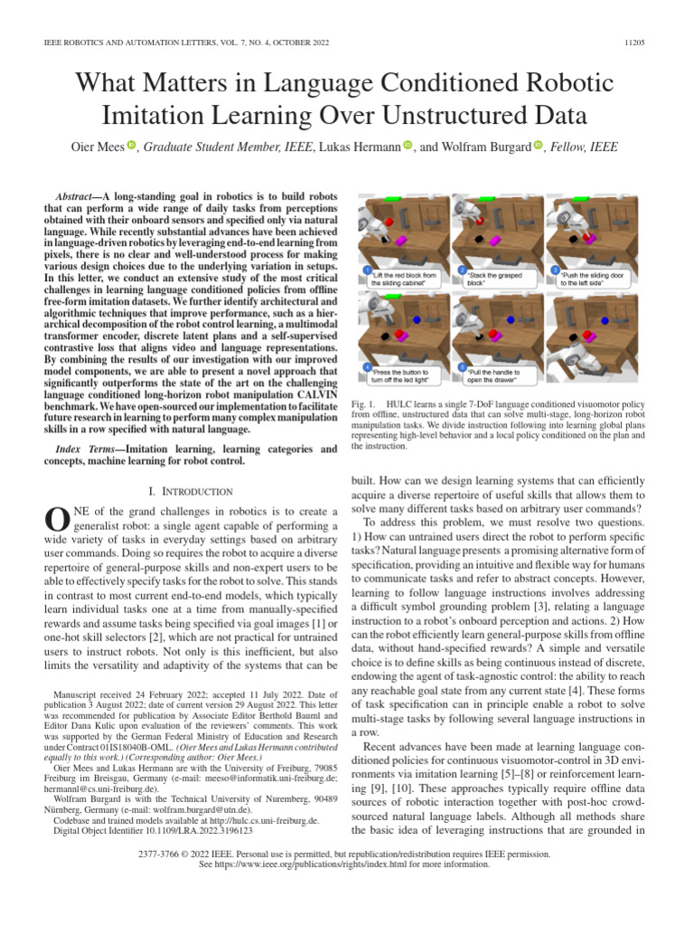 Language Conditioned Robotic Imitation Learning | PDF | Imitation | Robotics
